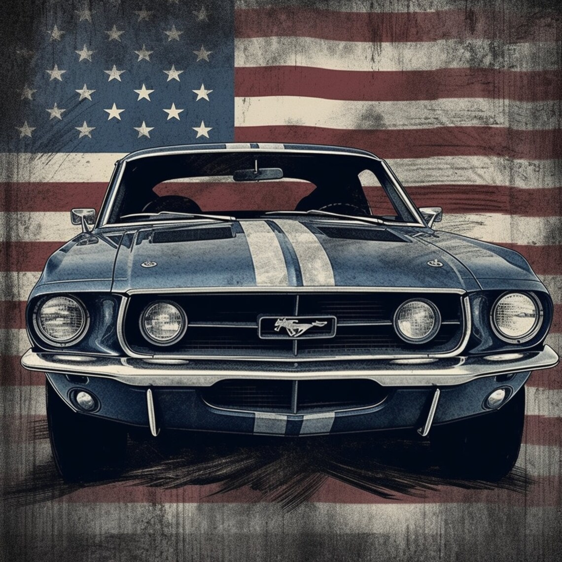 Mustang With American Flag Background Digital Art File, High Resolution ...
