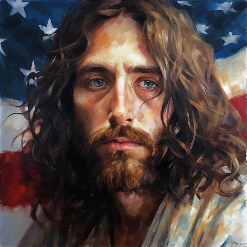 Jesus With American Flag Digital Art File, High Resolution (1644x1644 ...