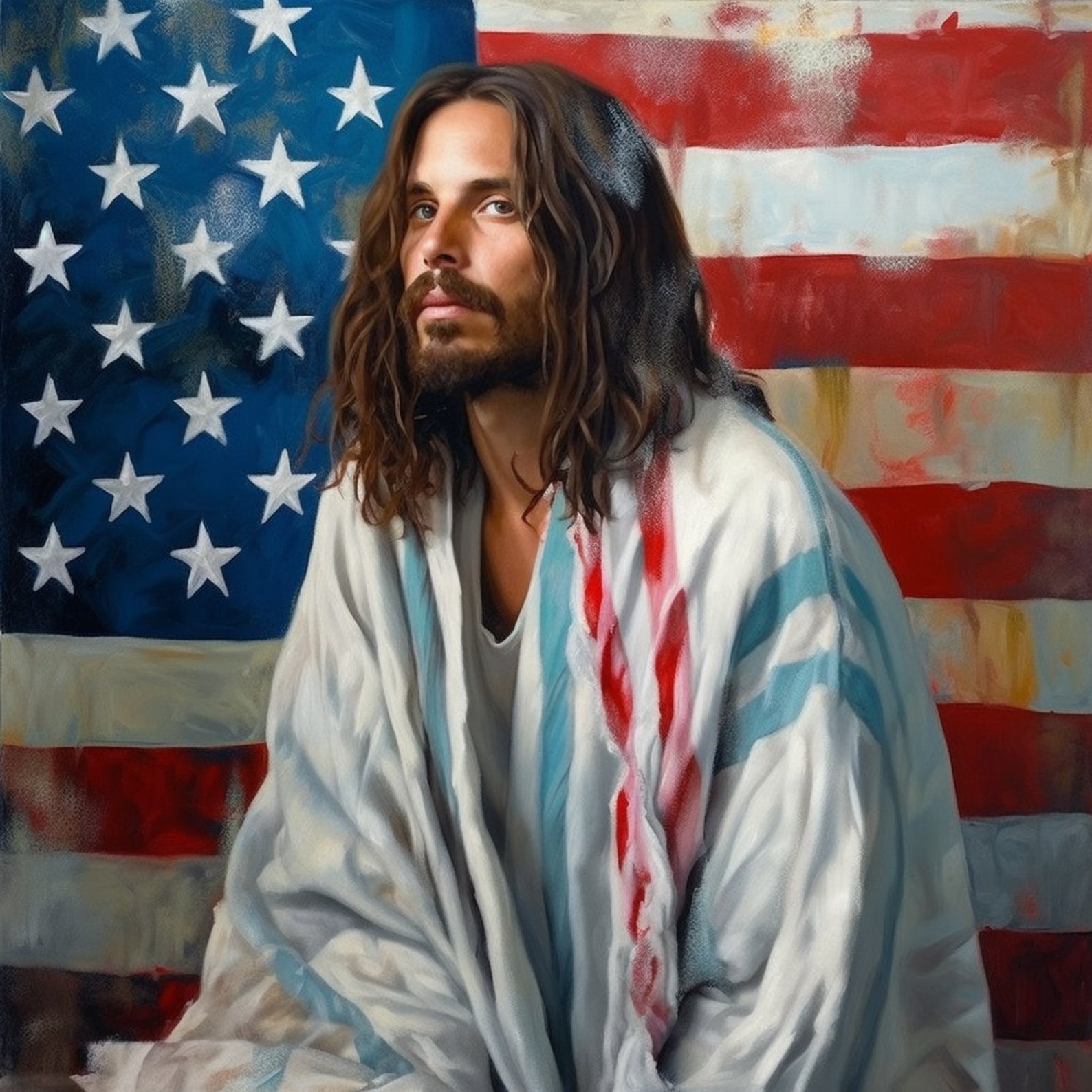 Jesus With American Flag Digital Art File, High Resolution (1644x1644 ...