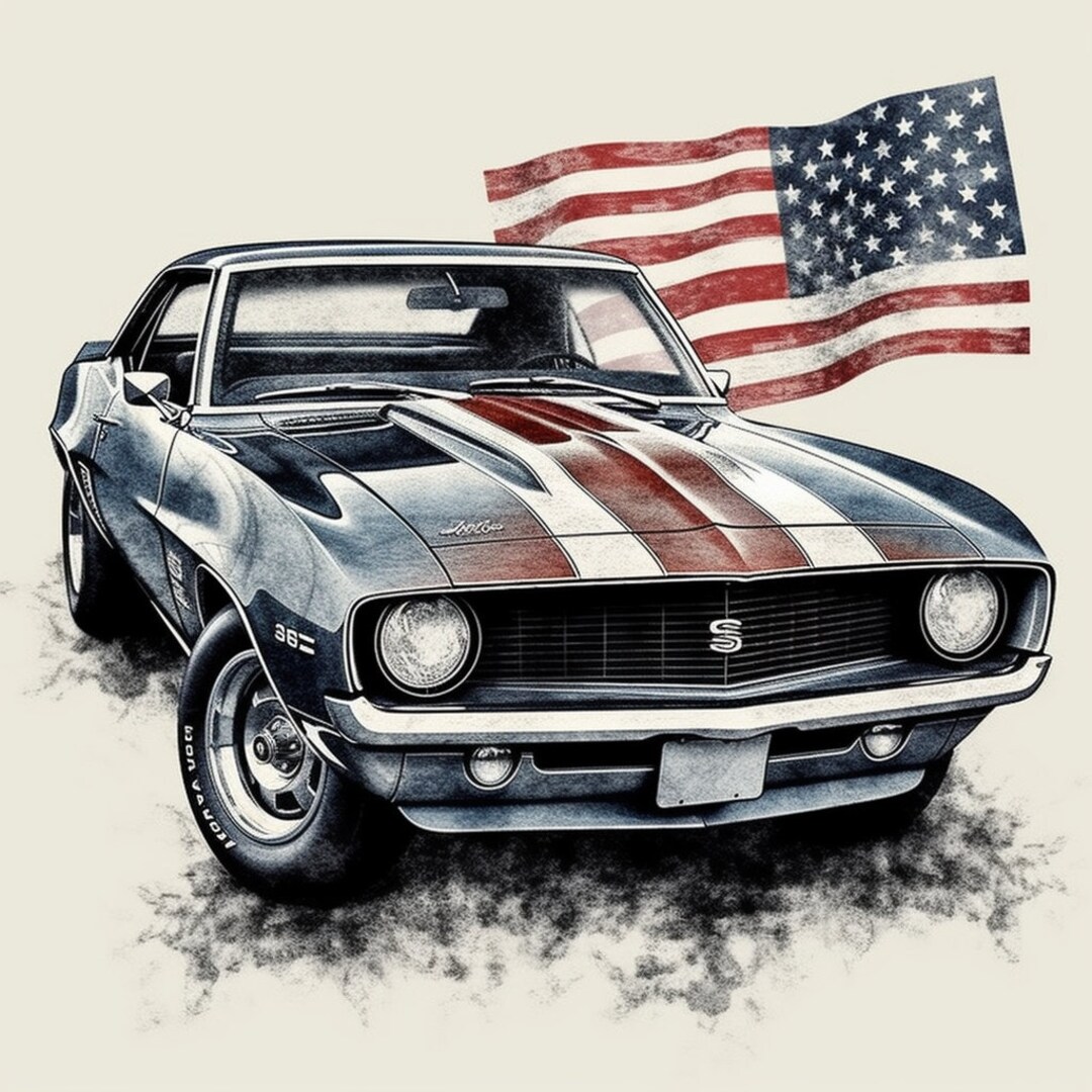 Camaro With American Flag Background Digital Art File, High Resolution ...