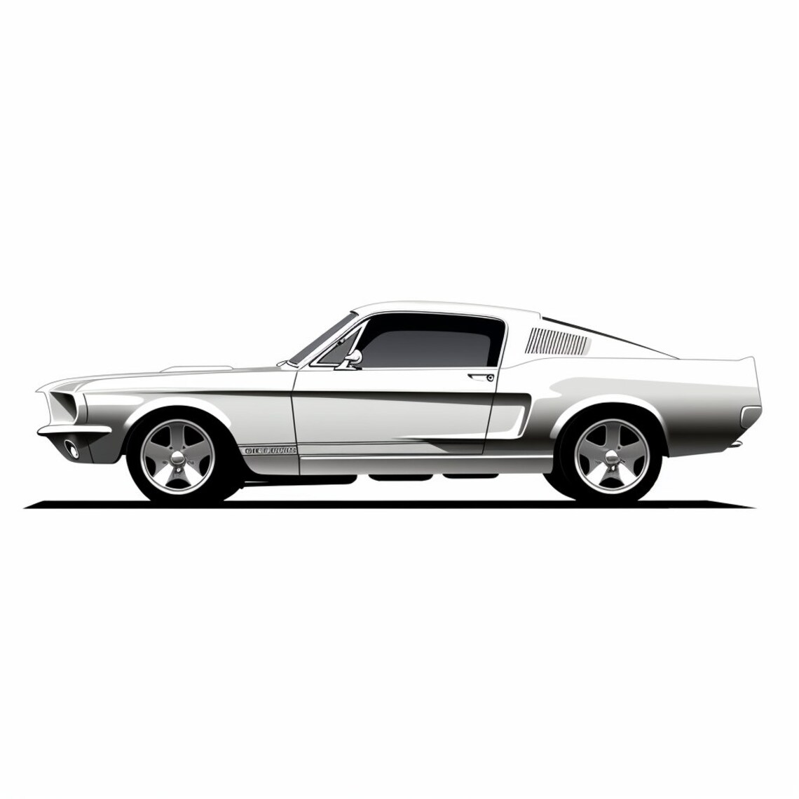 White Mustang Side Profile Digital Art File, High Resolution (1644x1644 ...