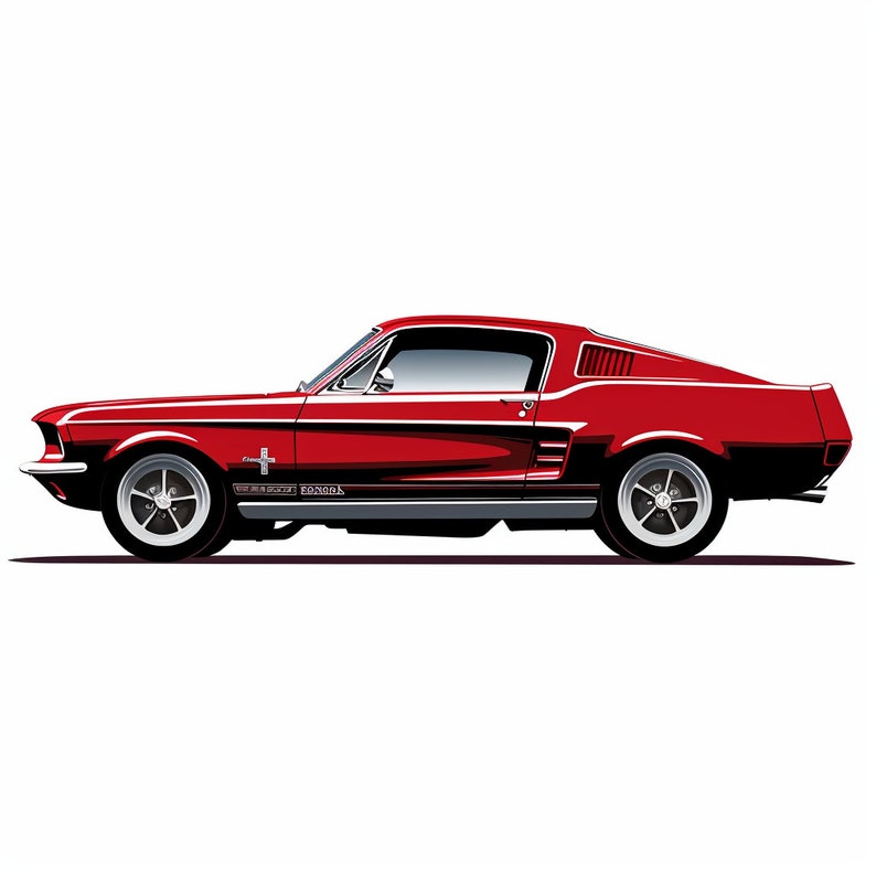 Red Mustang Side Profile Digital Art File, High Resolution (1644x1644 ...