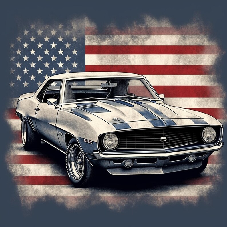 Camaro With American Flag Background Digital Art File, High Resolution ...