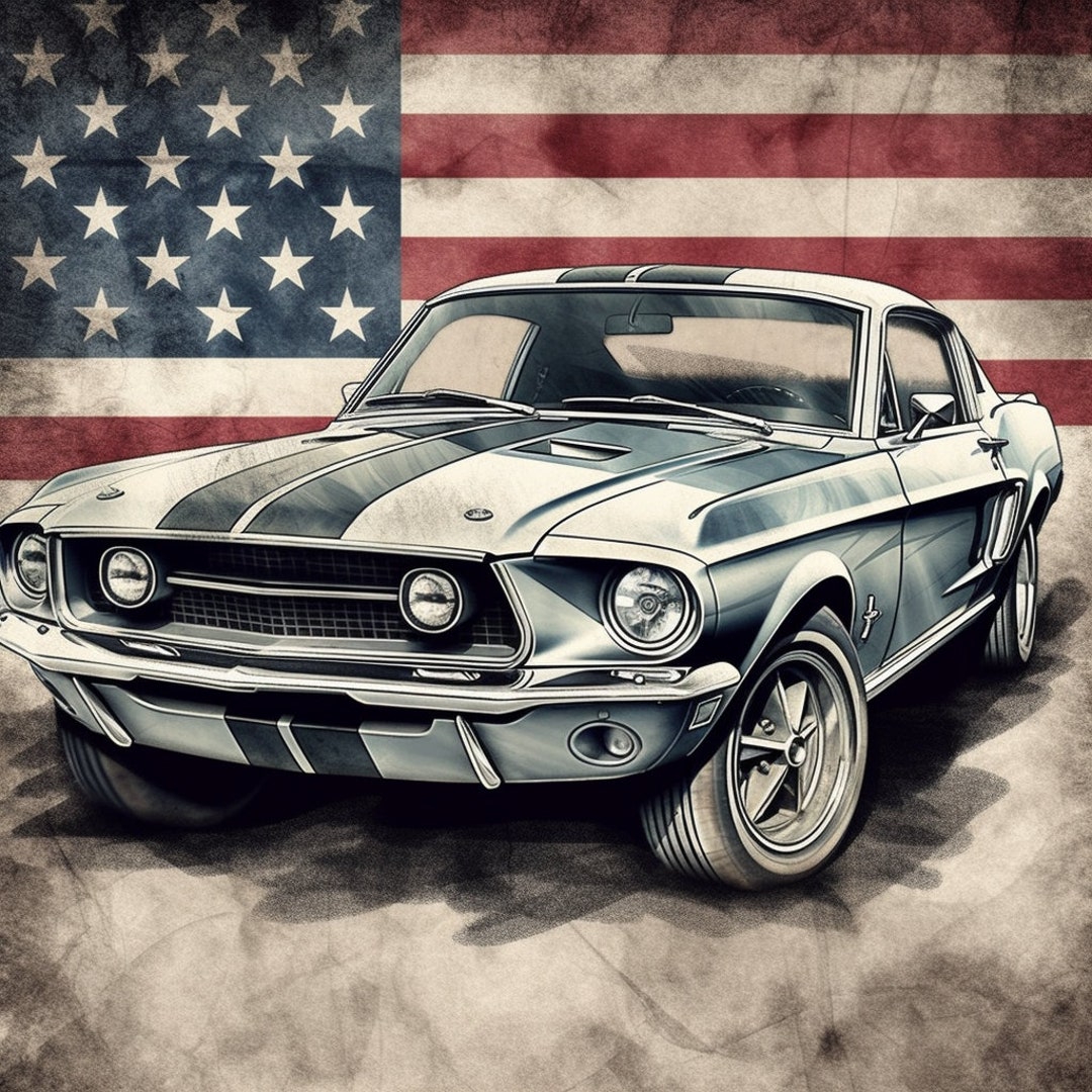 Mustang With American Flag Background Digital Art File, High Resolution ...