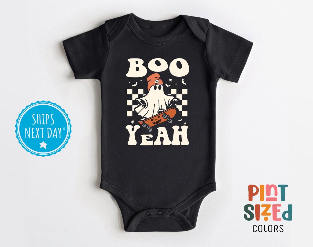Boo Yeah Baby Onesie® - Halloween Ghost Bodysuit - Retro Skateboard ...