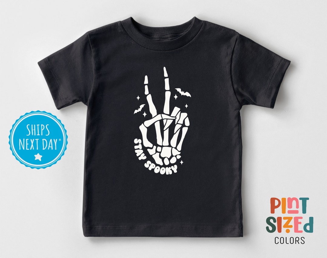 Stay Spooky Toddler Shirt Boys Edgy Halloween Shirt Skeleton Peace Sign ...
