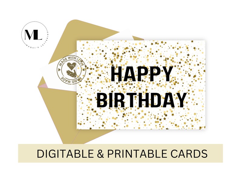 Printable Happy Birthday Card Gold Birthday Card Instant - Etsy