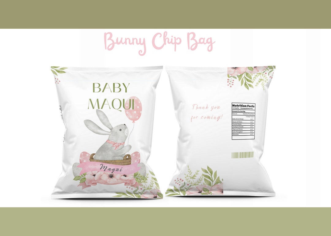 EDITABLE Bunny Baby Shower Chip Bags, Pink Baby Shower, Gender Reveal ...