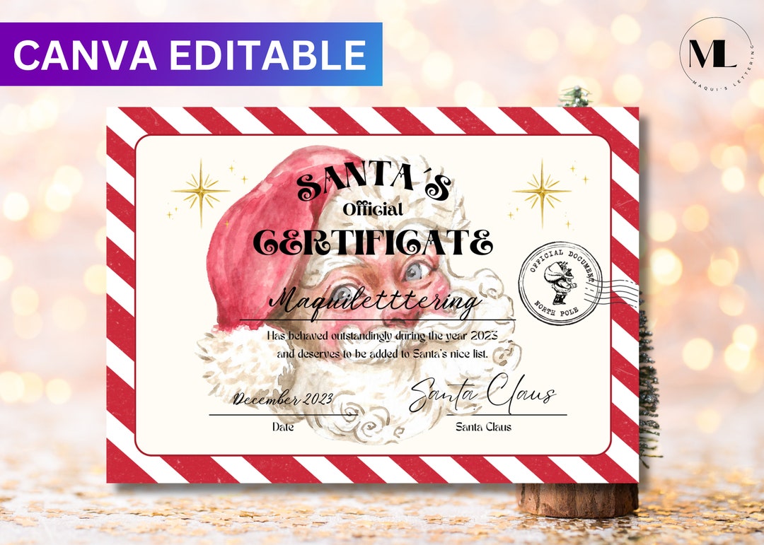 Santa's Nice List Certificate, Cute Santa's Certificate, Official North ...