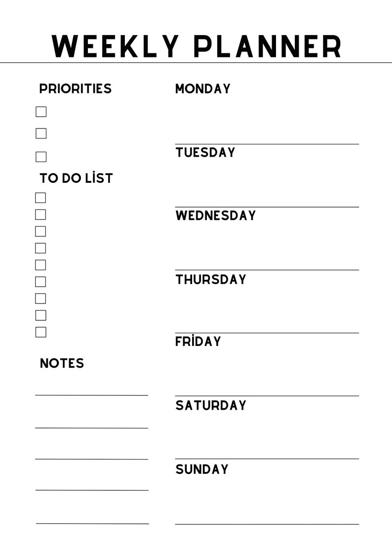 Weekly Planner Printable A4 Minimalist Weekly Schedule - Etsy