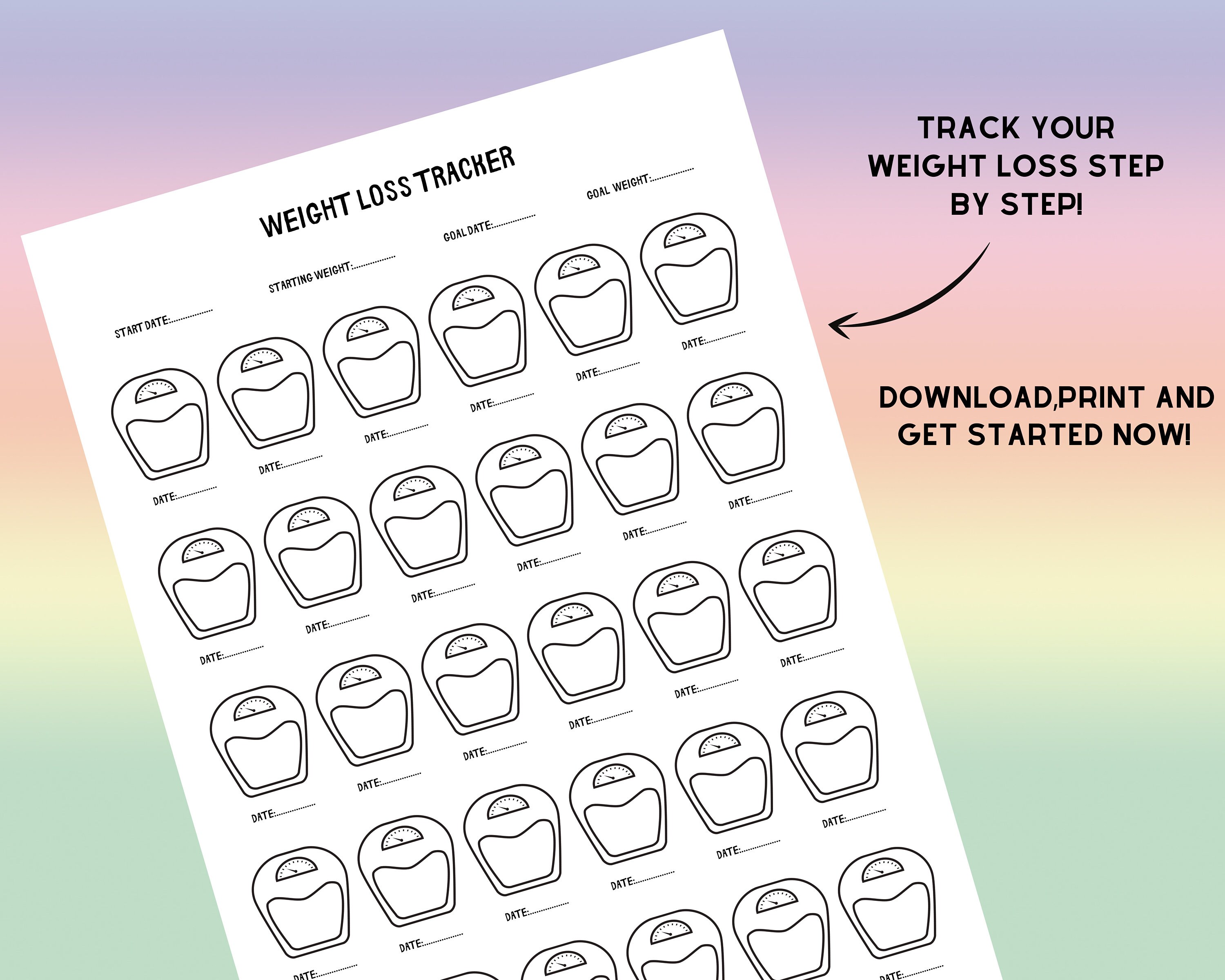 Weight Loss Tracker, Body Measurement Tracker, PDF Printable Body ...