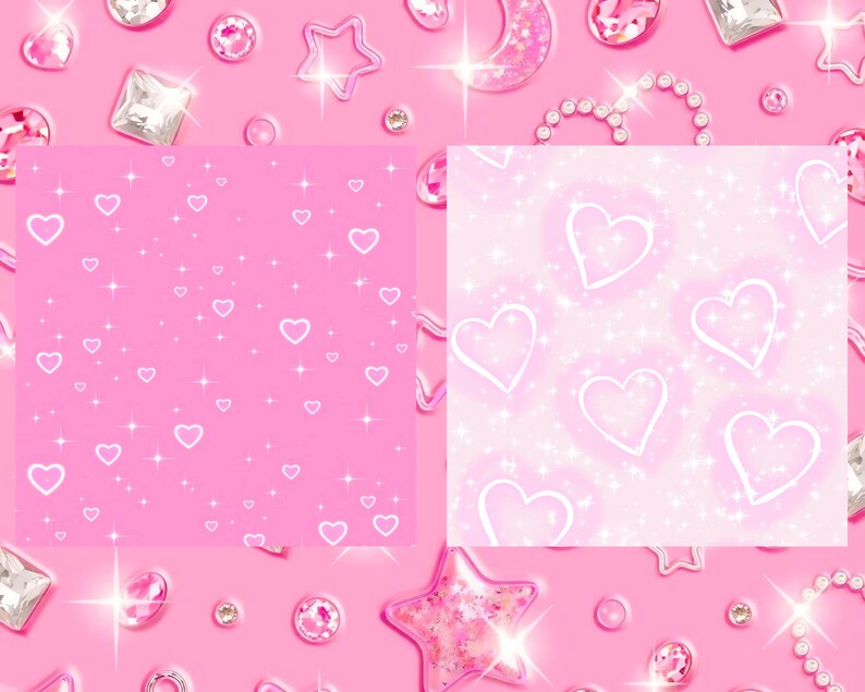 Early 2000s Digital Paper Set, Pink Shiny Papers,y2k Heart Pattern ...