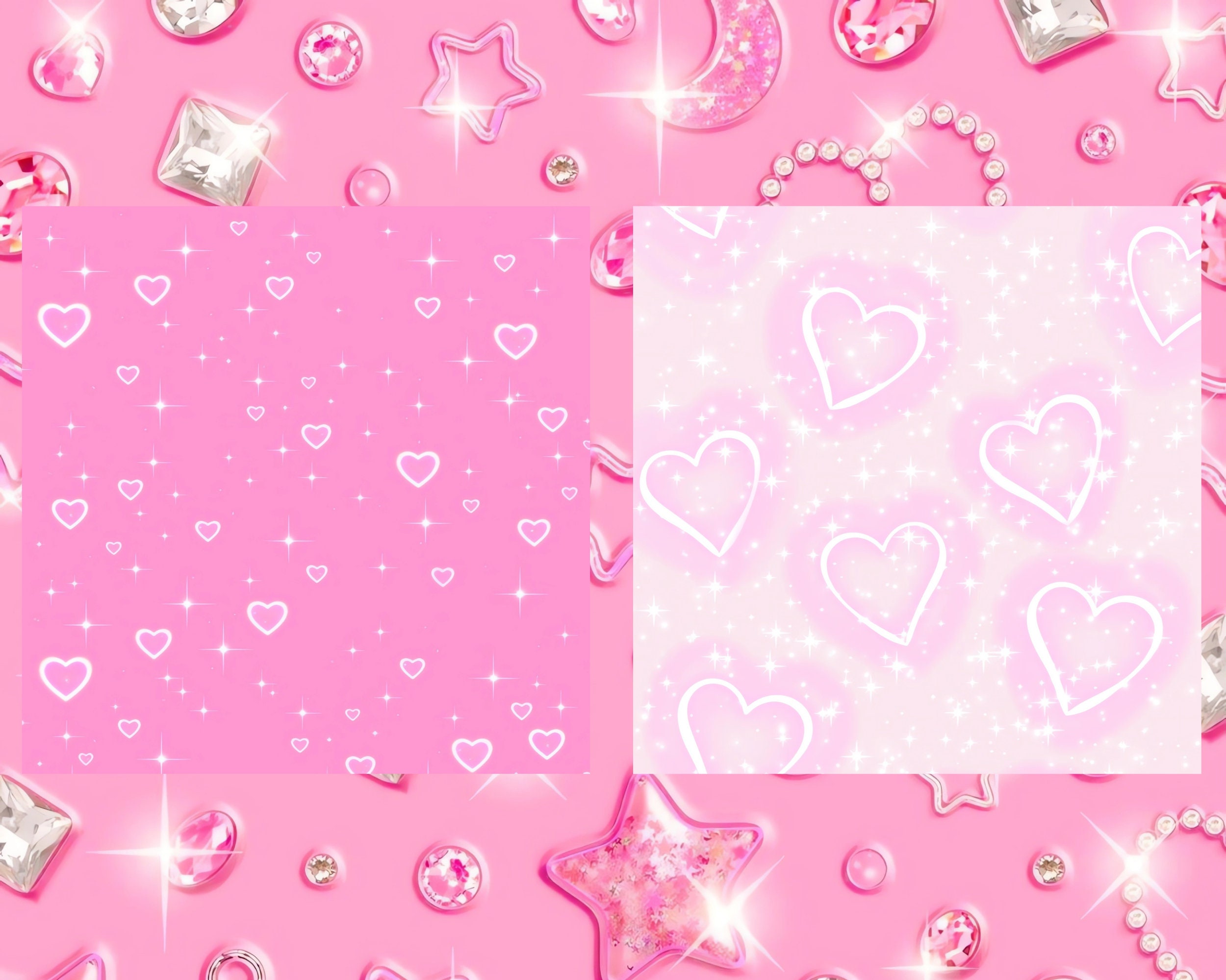 Early 2000s Digital Paper Set, Pink Shiny Papers,y2k Heart Pattern ...