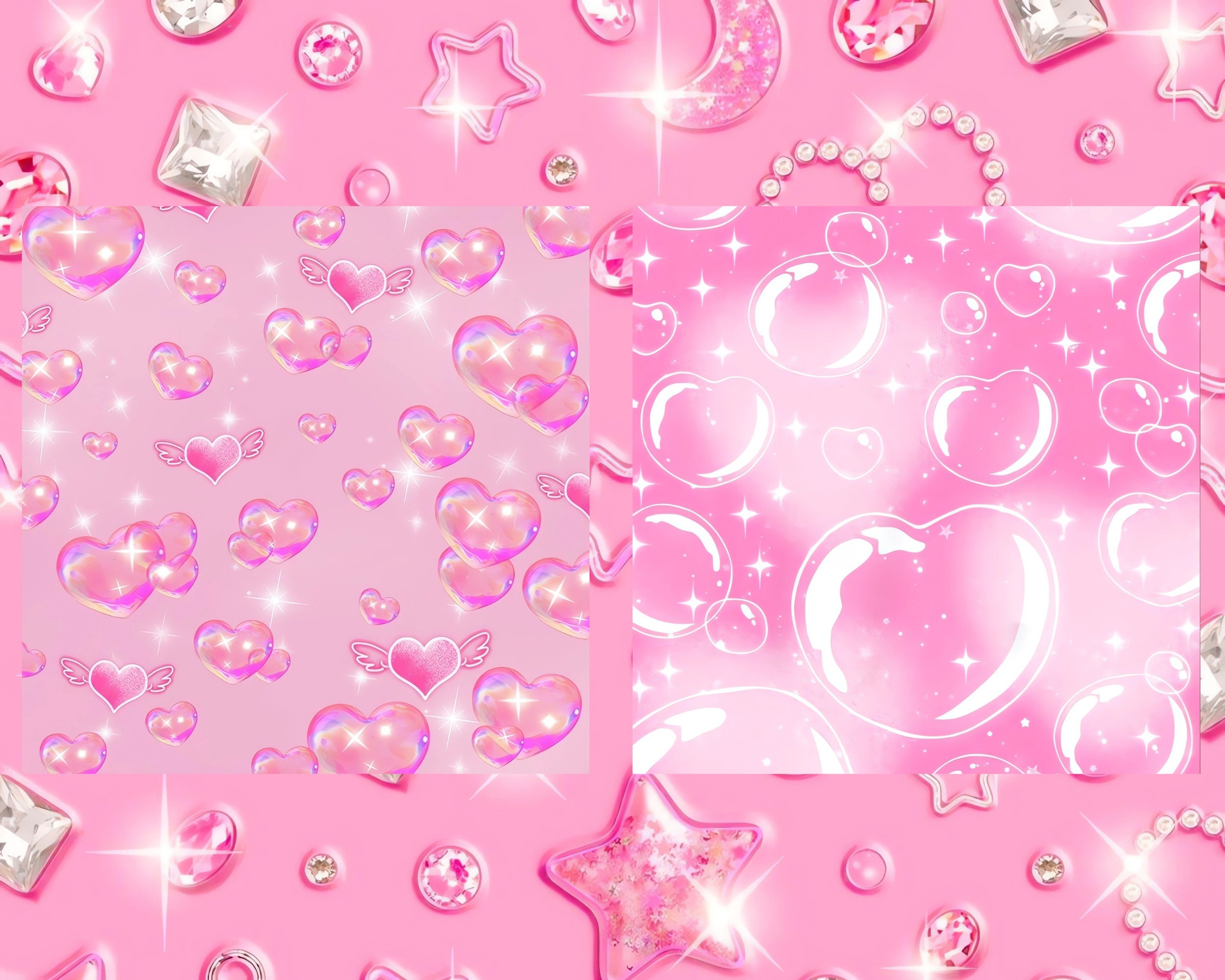 Early 2000s Digital Paper Set, Pink Shiny Papers,y2k Heart Pattern ...