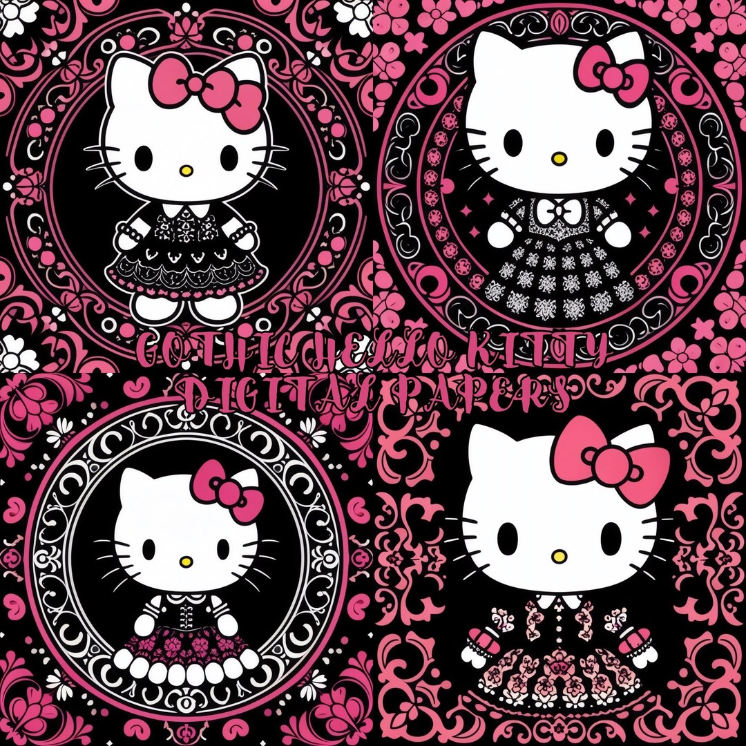 Gothic H-ello Kitty Papers,h-ello Kitty Digital Paper,gothic Papers ...