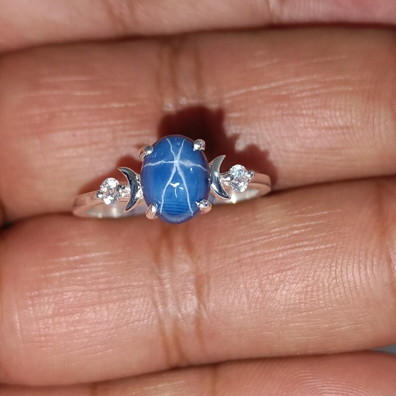Moon Blue Star Sapphire Ring, Star Gemstone, Lindy Star Ring, 925 ...