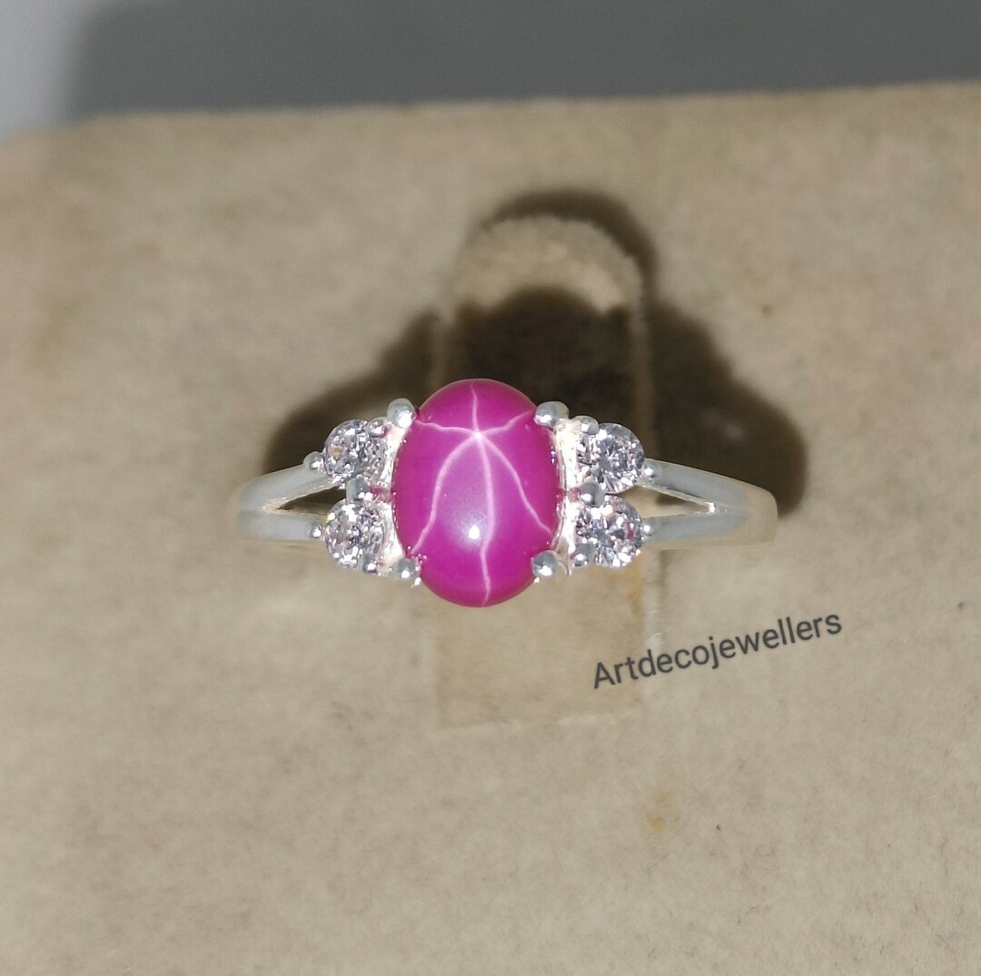 Lab Created Pink Star Sapphire Ring, Star Saffire Ring, Lindy Star Ring ...
