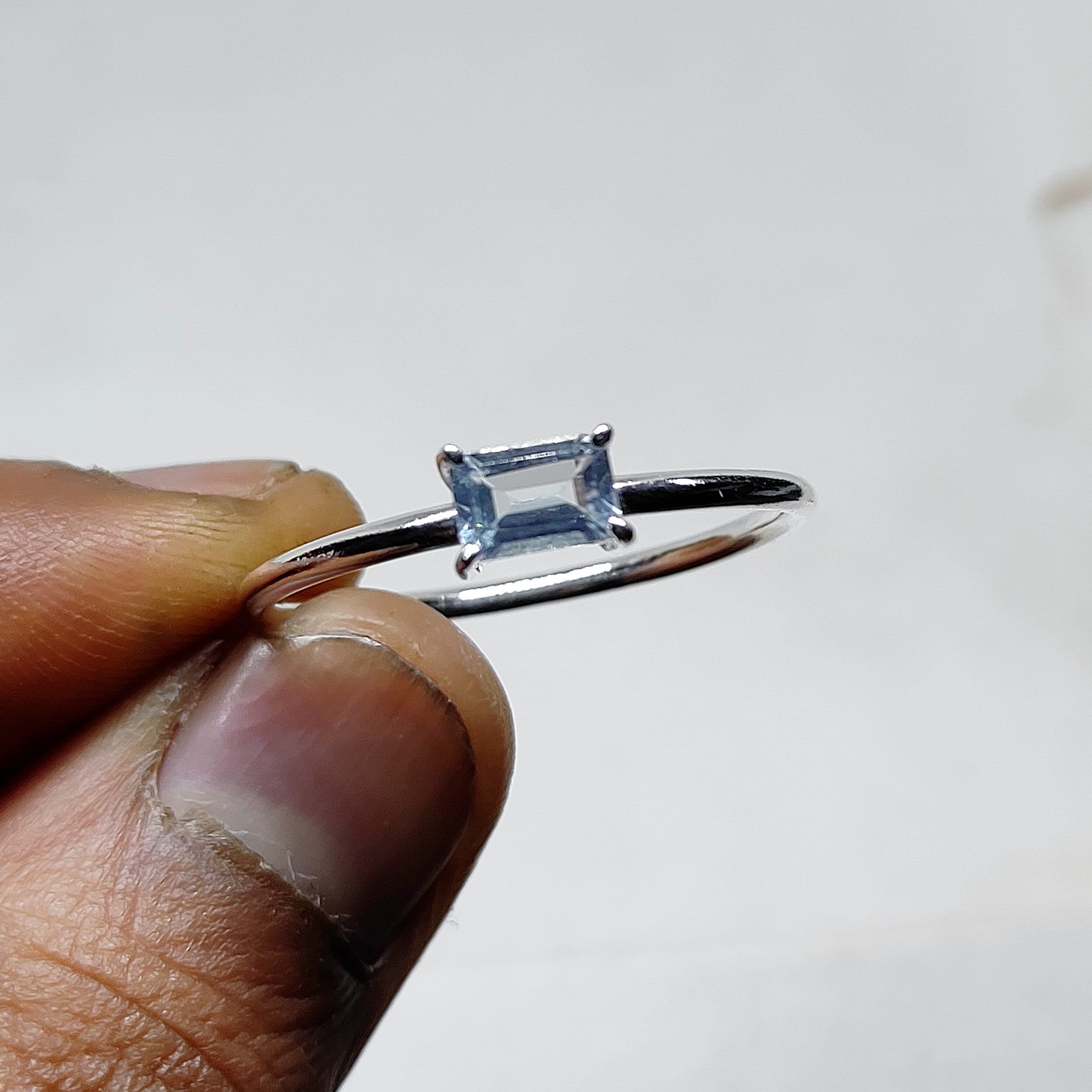 Baguette Aquamarine Ring, East West Dainty Aquamarine Ring, Natural ...