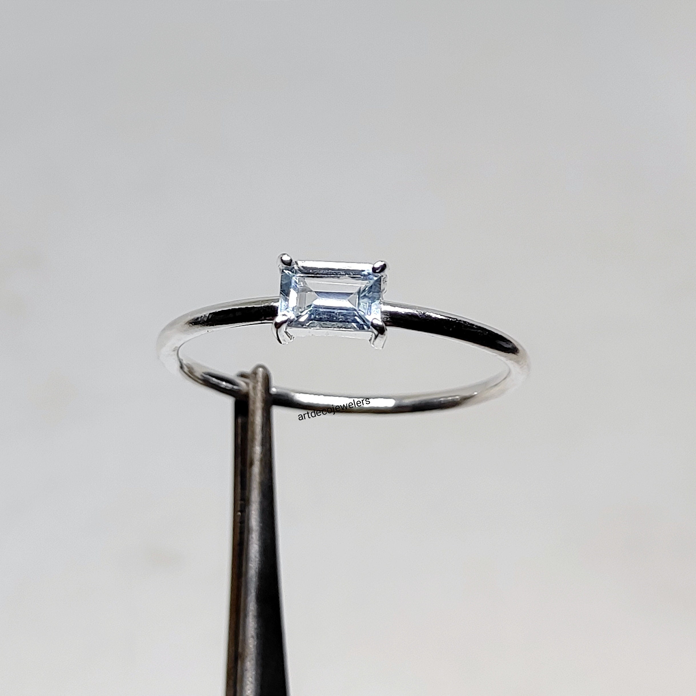 Baguette Aquamarine Ring, East West Dainty Aquamarine Ring, Natural ...