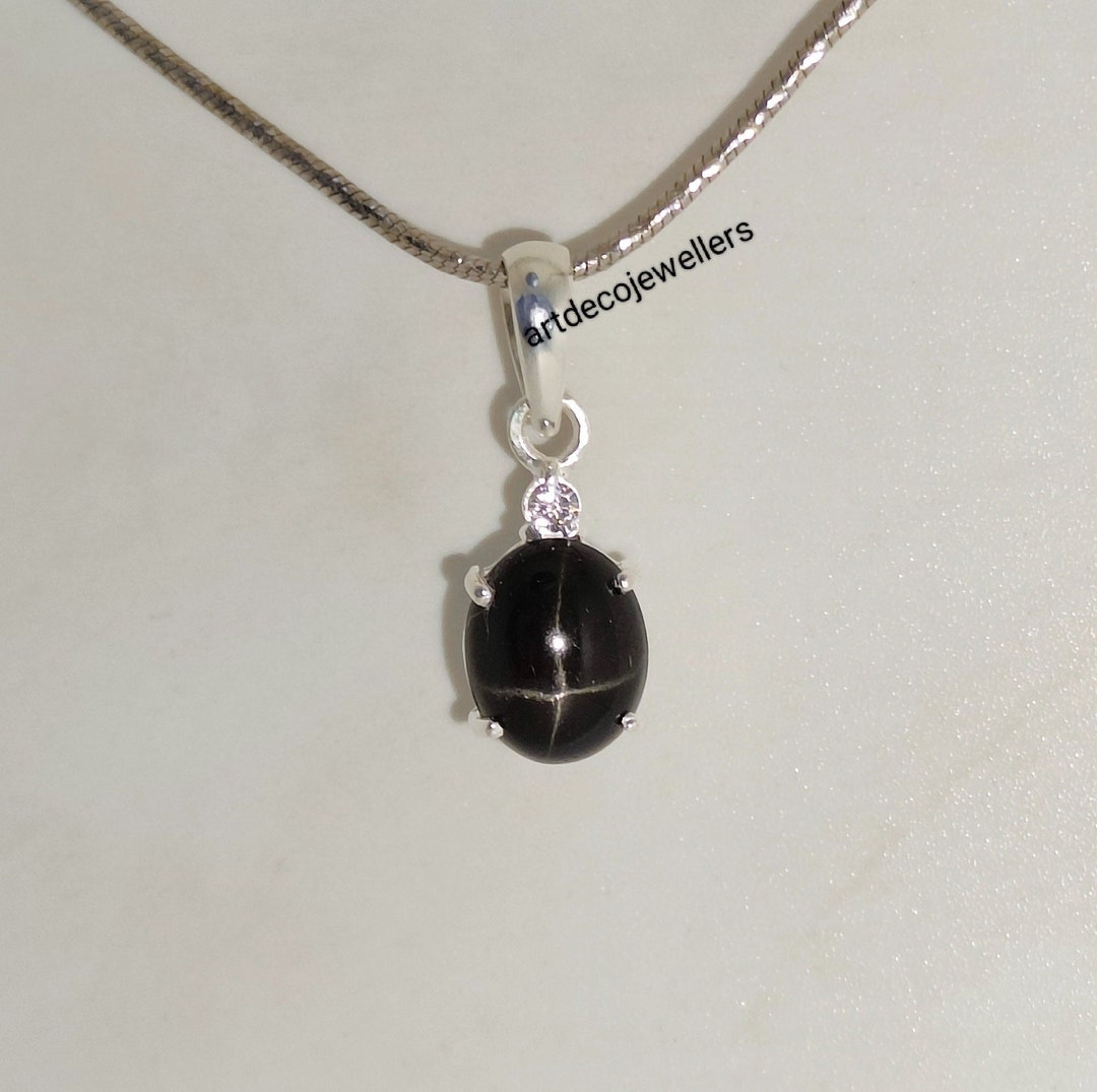 Natural Black Star Pendant, Star Gemstone, 925 Sterling Silver, Black ...