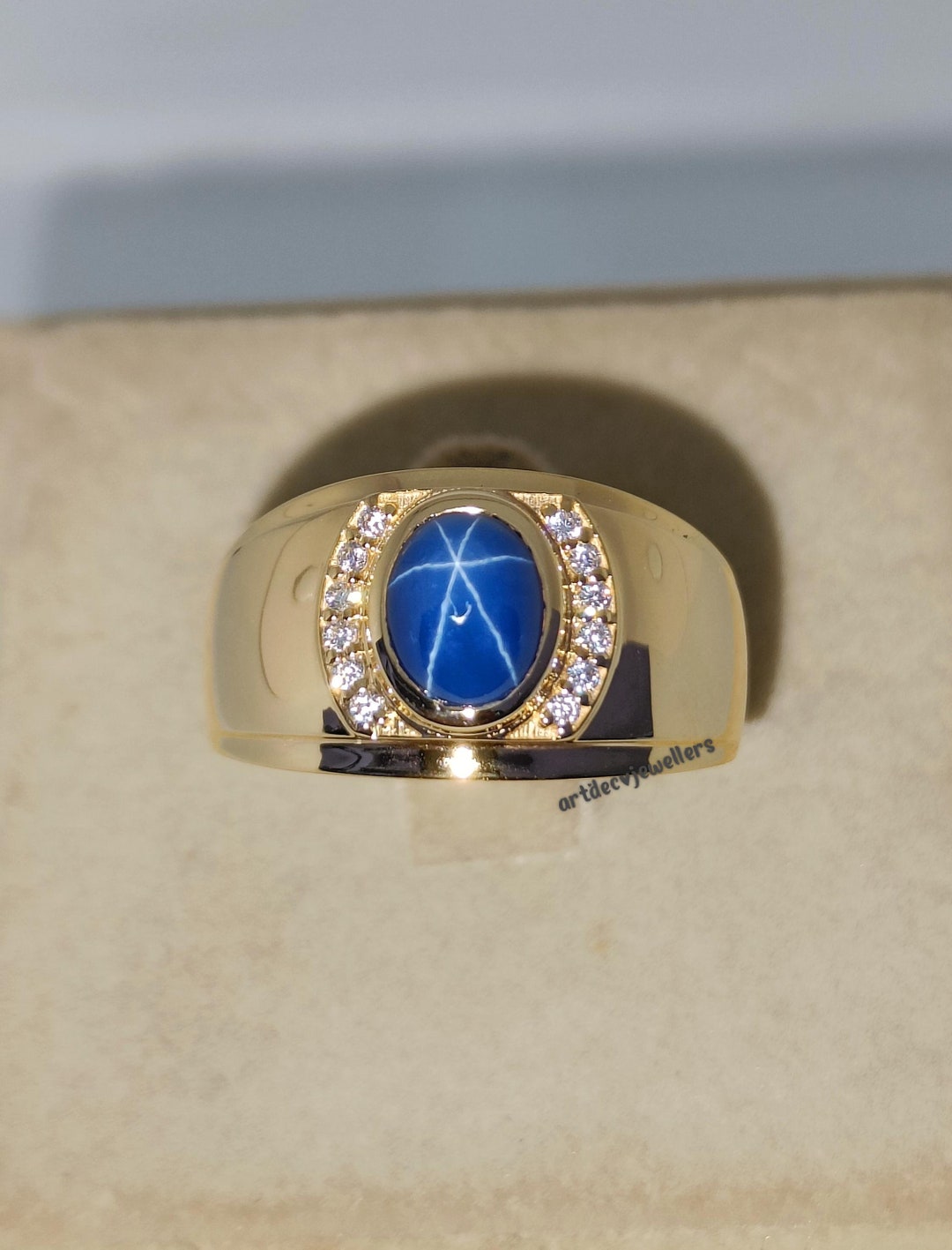 14K Gold Men's Star Sapphire Ring: Lindy Star Gemstone - Etsy