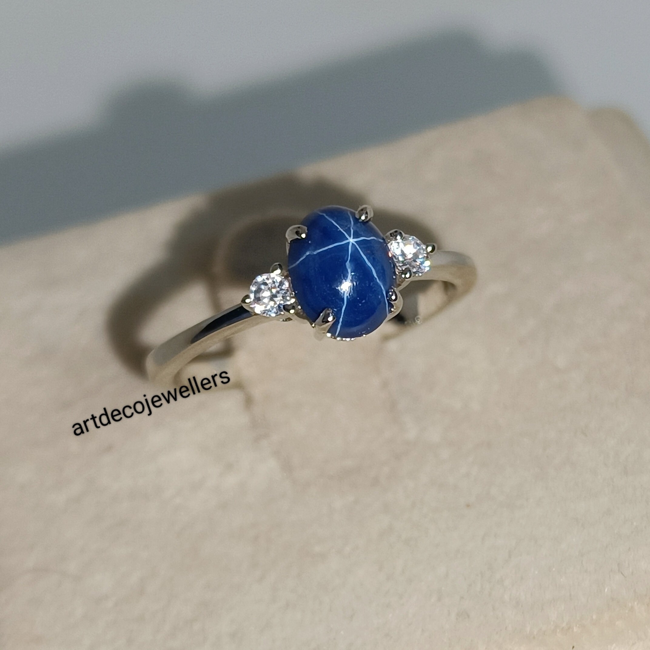 Star Sapphire Ring, Blue Lindy Star Ring, 6 Rays Star, Cabochon ...