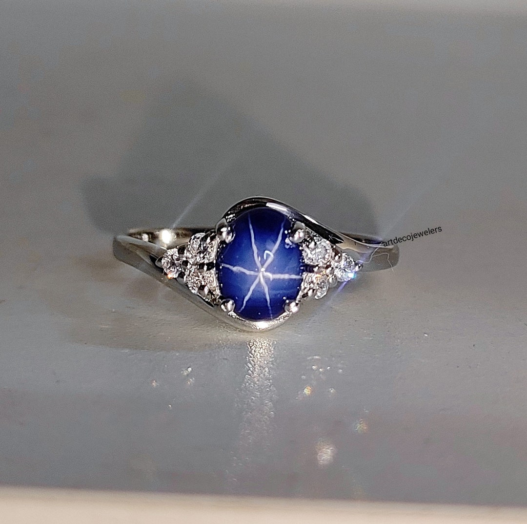 Blue Star Sapphire Ring, Linde Star Sapphire Ring, 6 Rays Star, 6×8mm ...