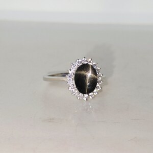 Black Star Sapphire Halo Diamond Ring, Star Gemstone, Lindy Star Ring ...