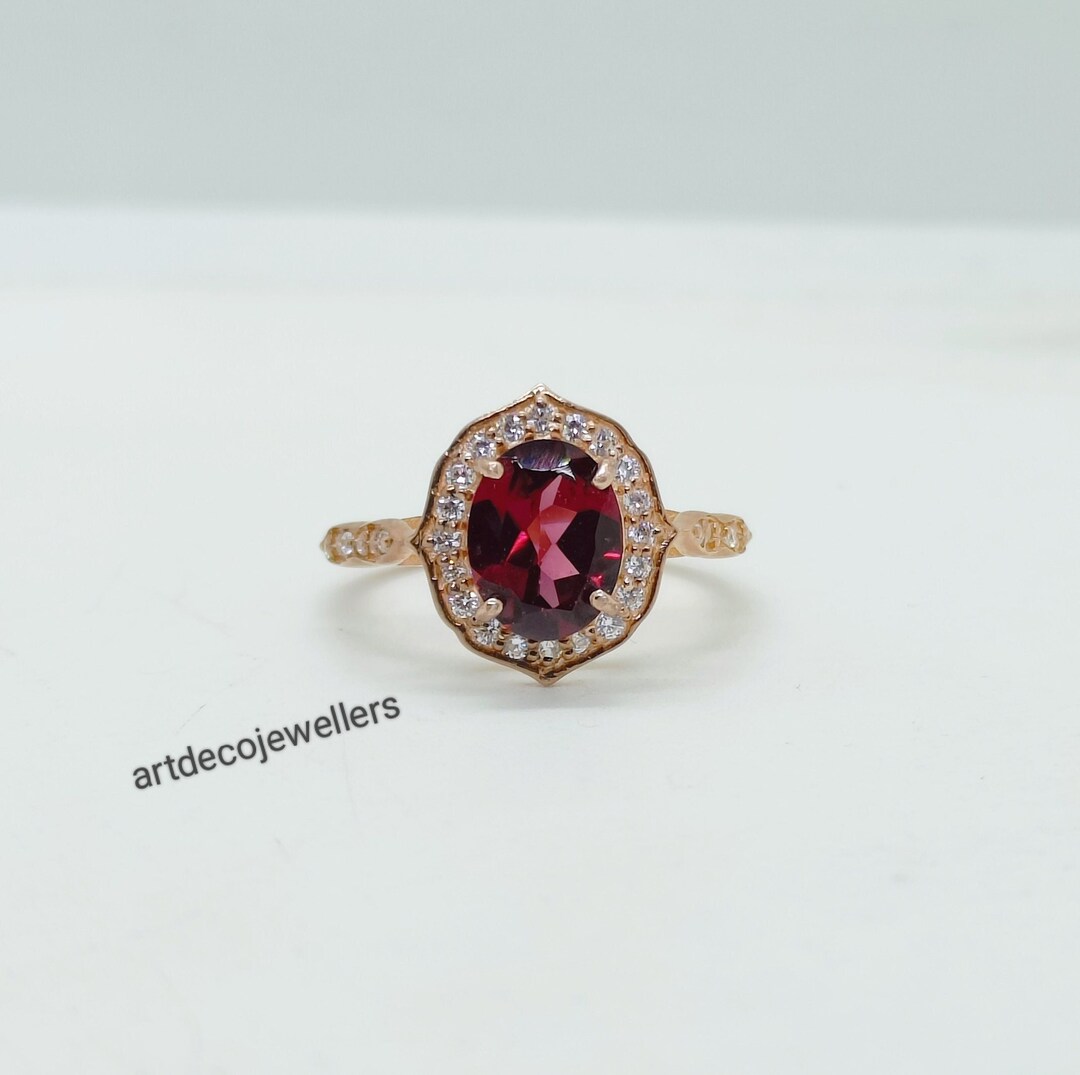 Genuine Garnet Engagement Ring, 14k Rose Gold, Red Garnet Ring ...