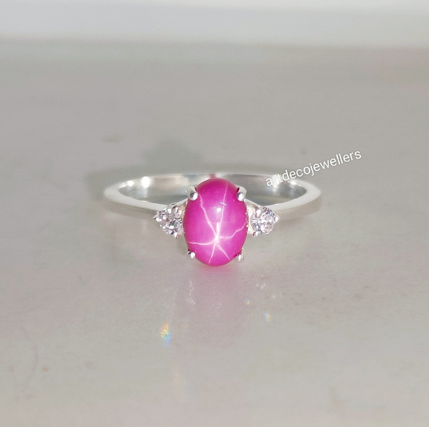 Pink Star Sapphire Ring, 6 Rays Star, Lindy Star Ring, 925 Sterling ...