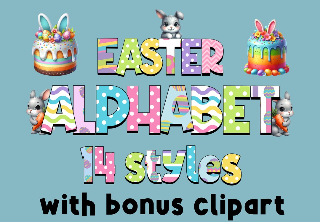 Easter Alphabet Bundle PNG , Doodle Easter PNG Letters, Numbers ...