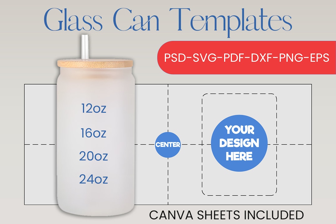 Sublimation Glass Can Template, Glass Tumbler Sublimation, Libbey Can ...