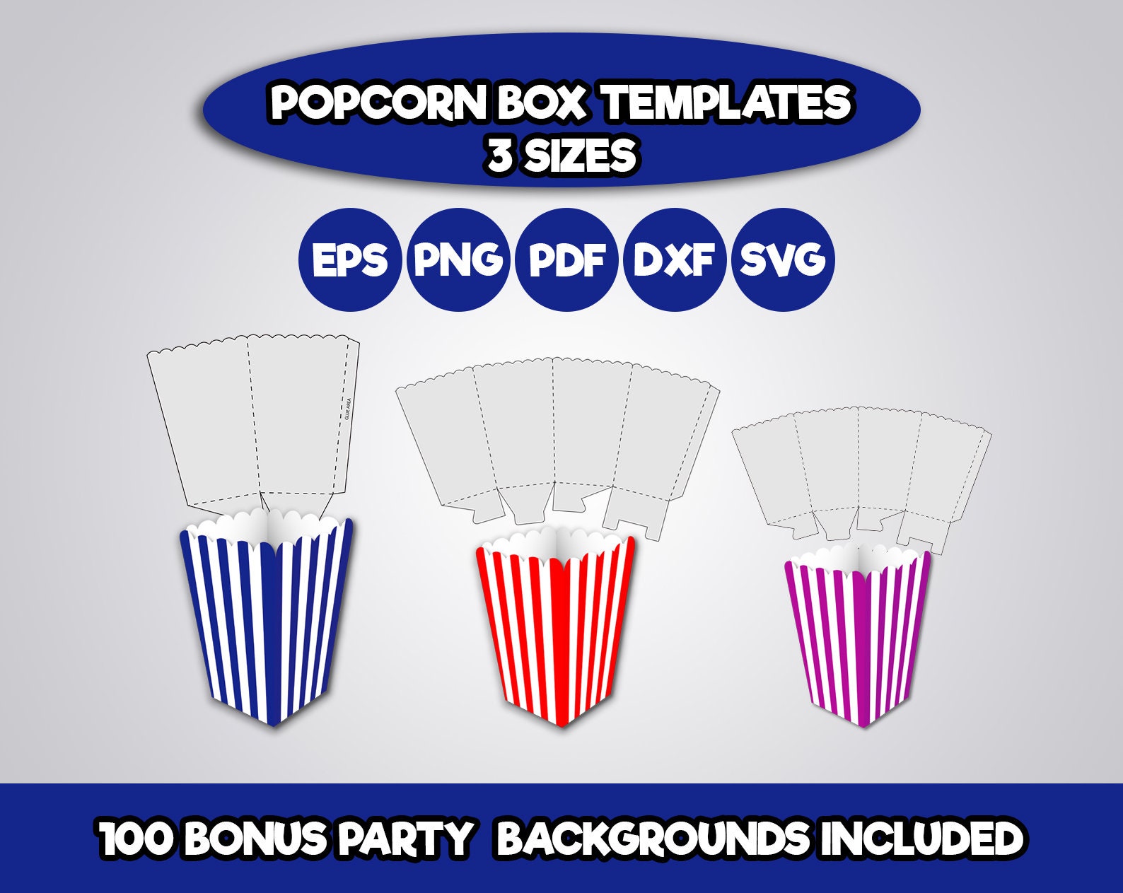 Popcorn Box Template, Party Box SVG, Popcorn Box Bundle Design - Etsy