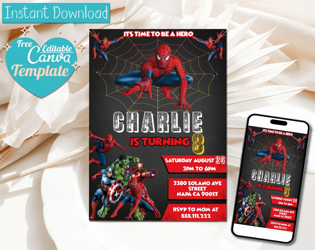 Invitación de cumpleaños editable de Spiderman / Invitación a - Etsy España
