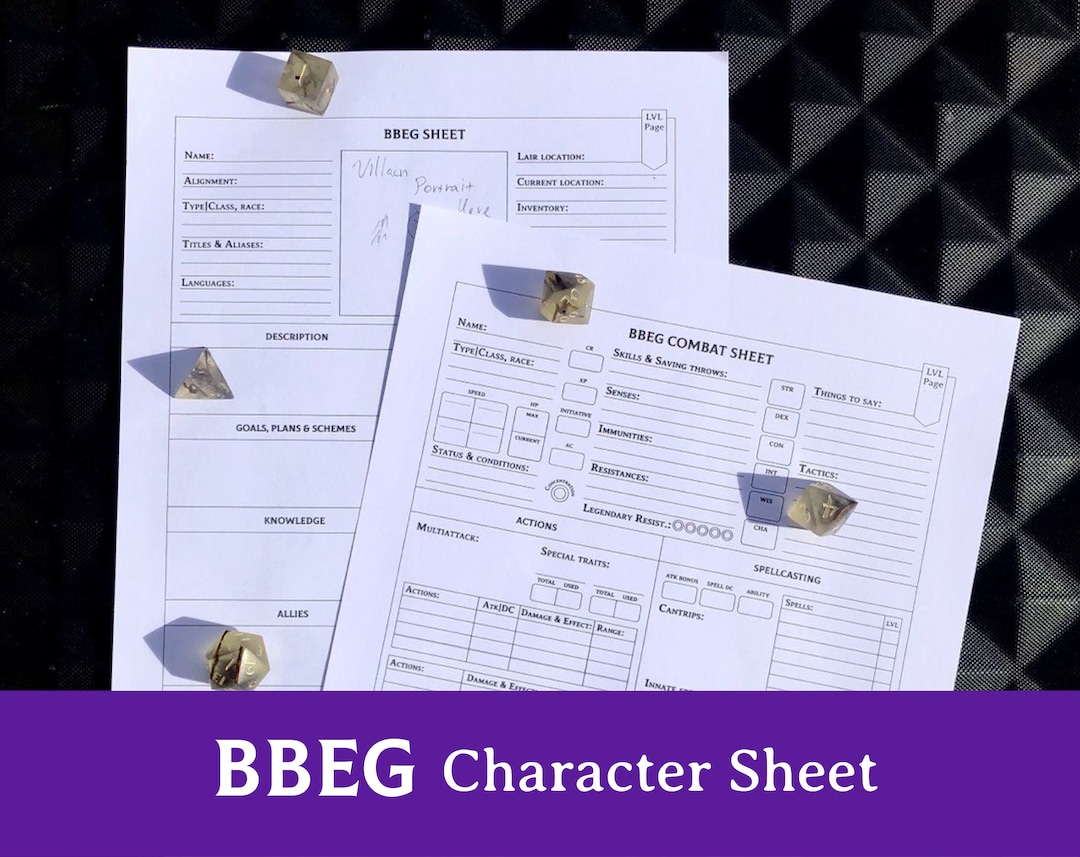 Dnd BBEG Character Sheet DM Villain Sheet - Etsy