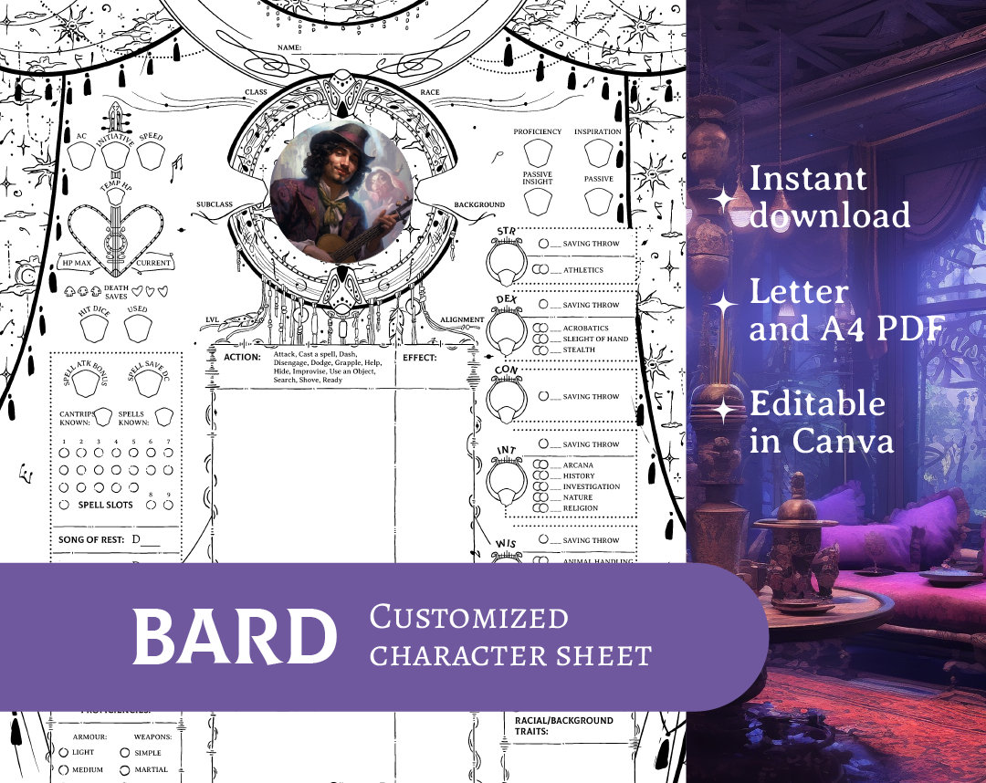 Dnd Bard Character Sheet - Etsy Canada