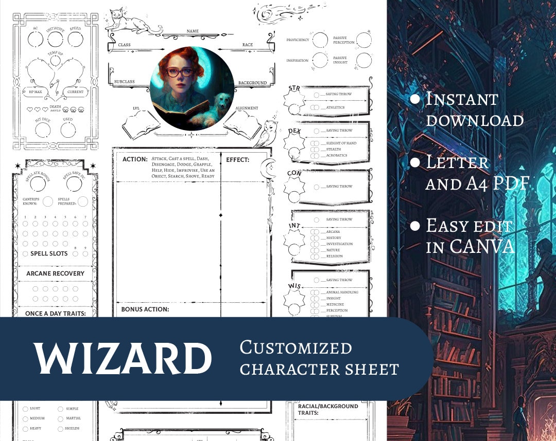 Dnd Wizard Character Sheet - Etsy