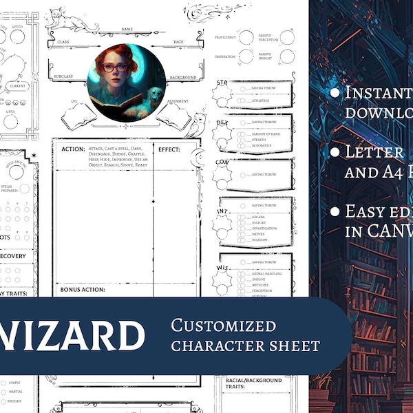 Wizard Character Sheet Editable - Etsy
