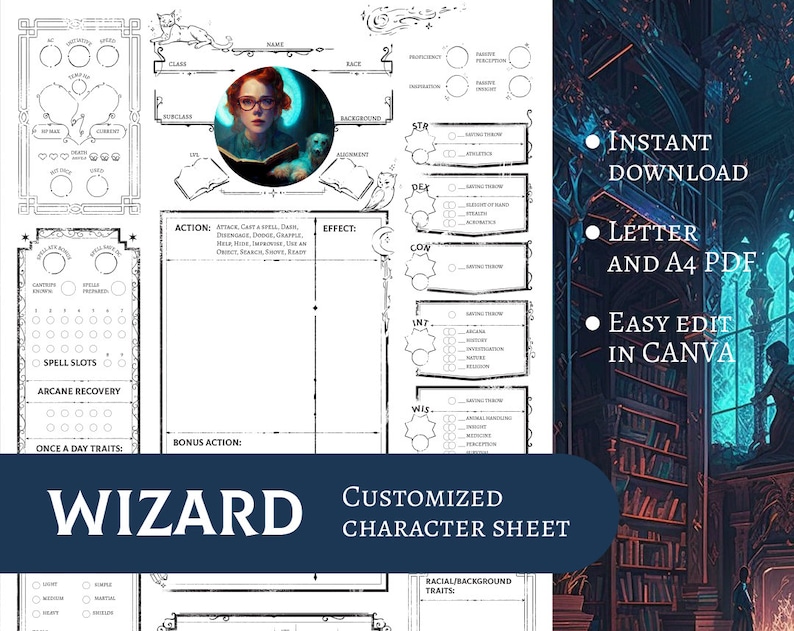 Dnd Wizard Character Sheet Etsy 