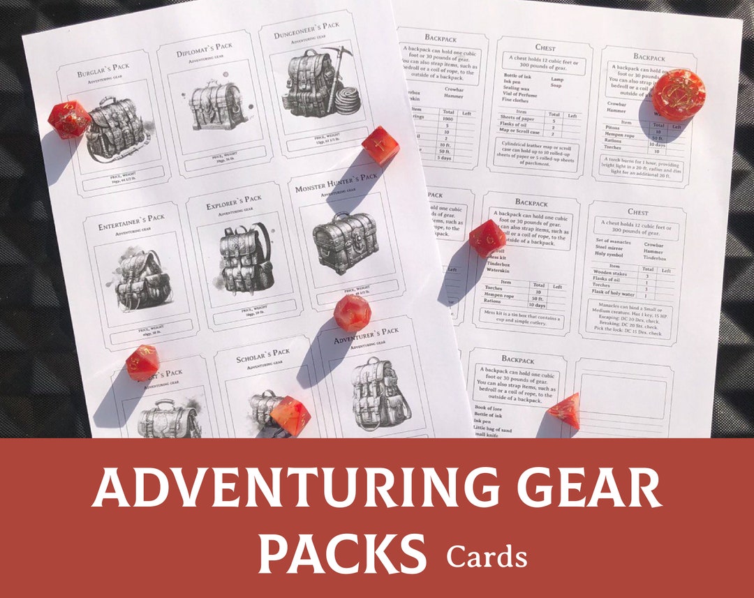 Dnd Adventuring Gear Packs Cards - Etsy