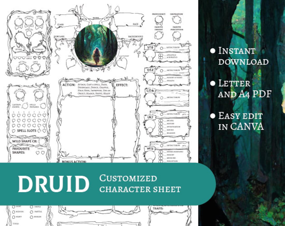 Dnd Druid Character Sheet - Etsy