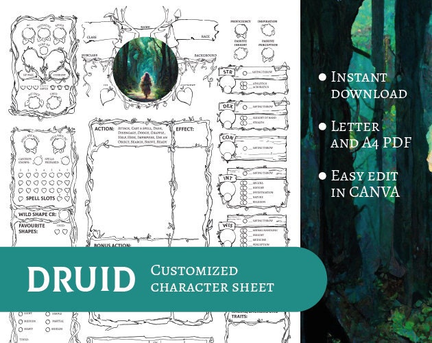 Dnd Druid Character Sheet - Etsy UK