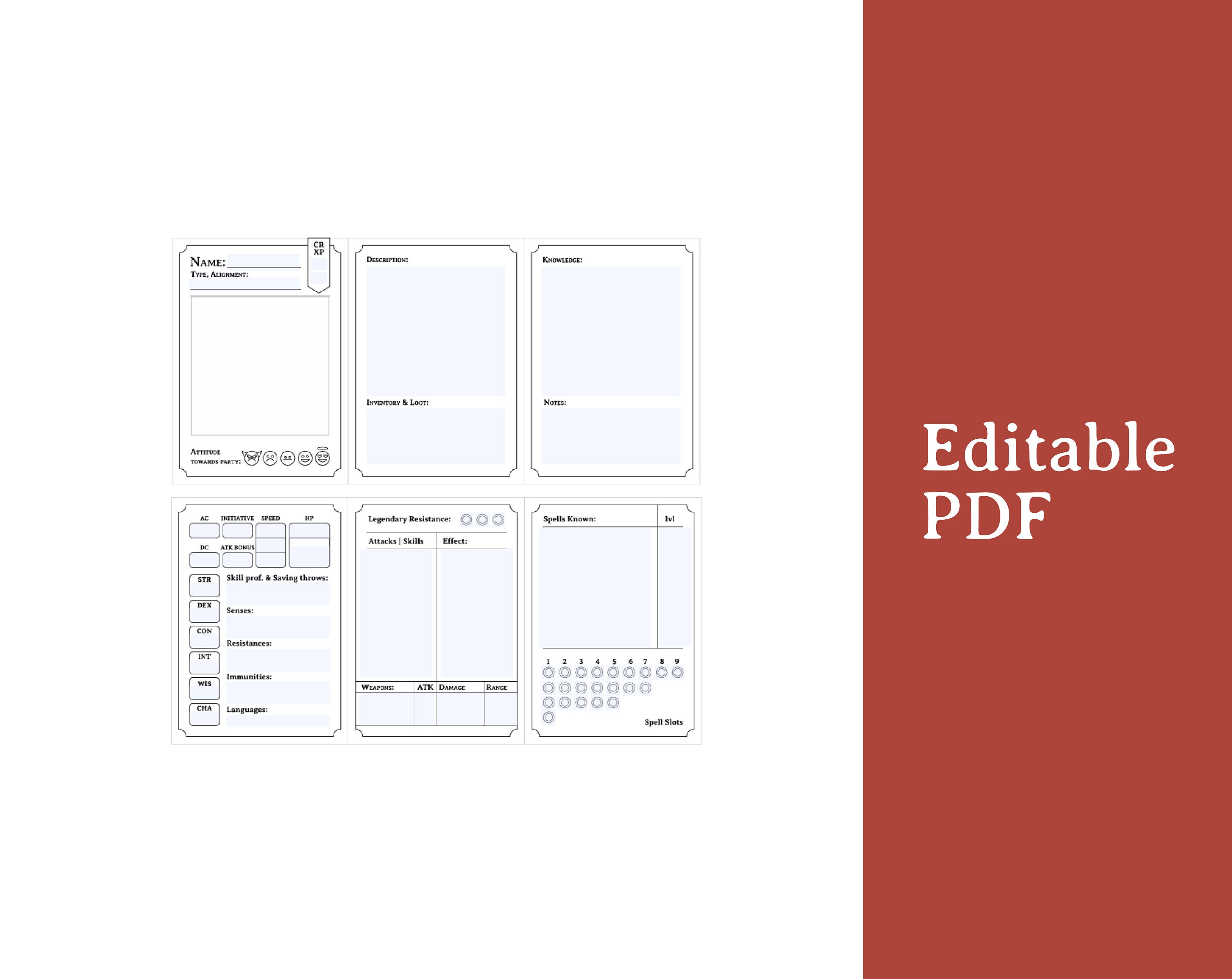 Dnd Monster Card and Sheet - Etsy