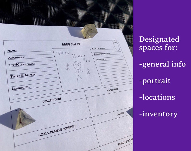 Dnd BBEG Character Sheet DM Villain Sheet - Etsy