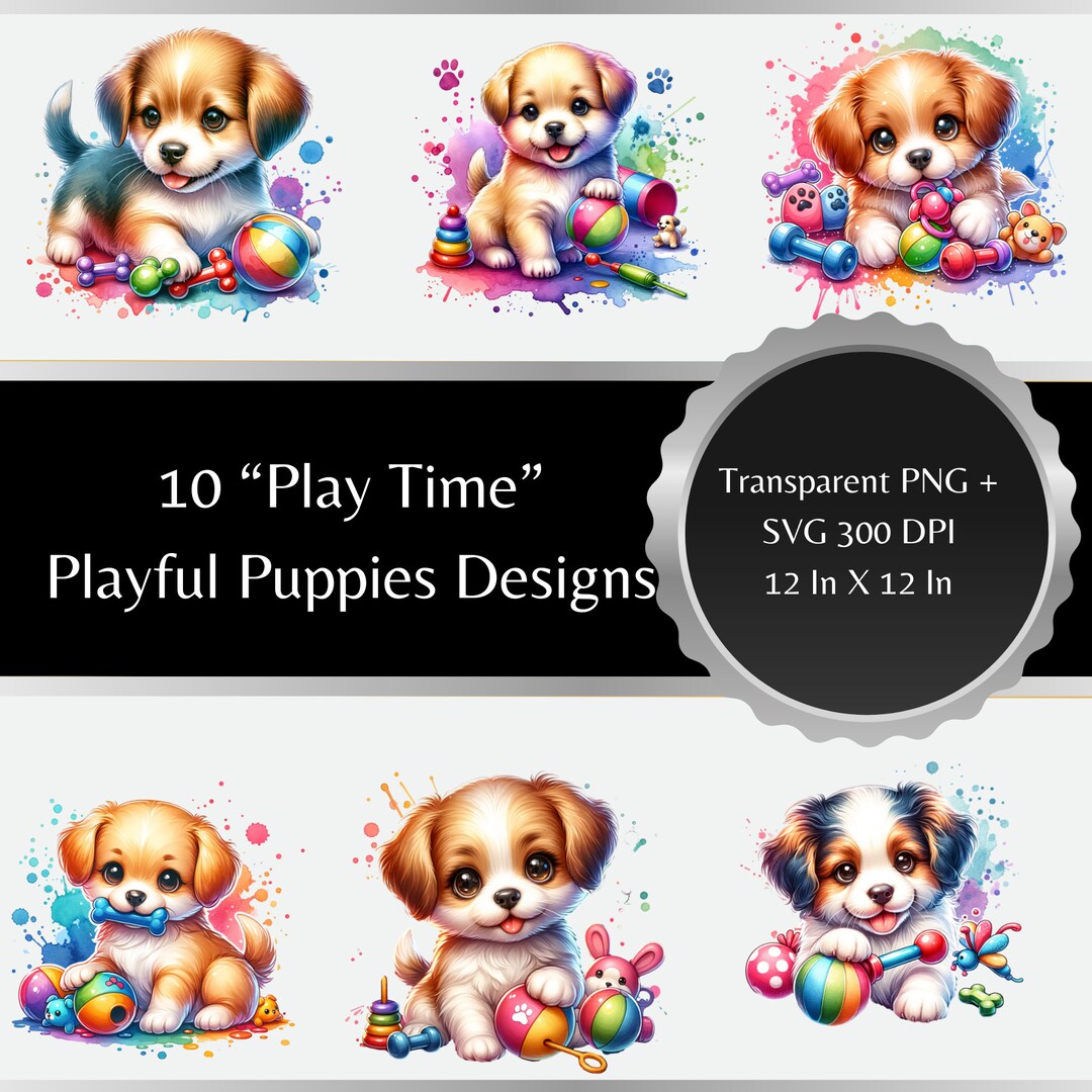 Play Time Pup: Joyful Puppy Clipart for Vibrant Merchandise - Etsy