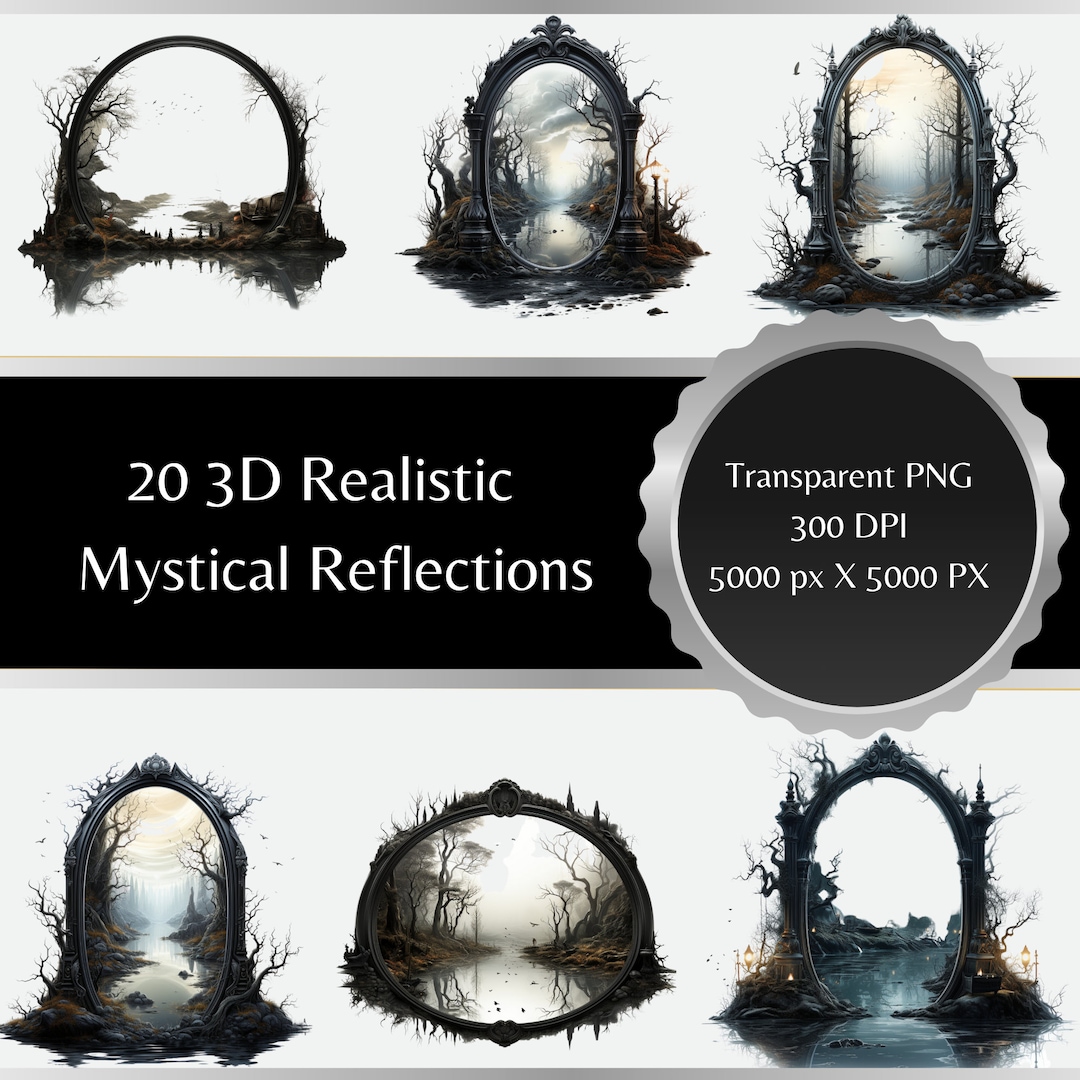 Mystical Reflections: 3D Realistic Creepy Magic Mirrors Clipart ...