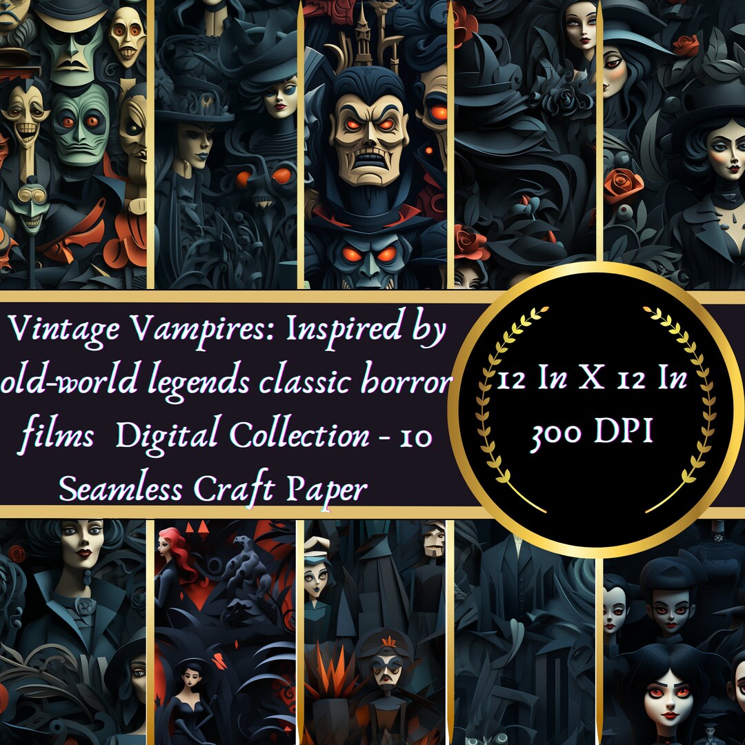 Vintage Vampires 3D Craft Paper - Seamless Patterns | Classic Horror ...