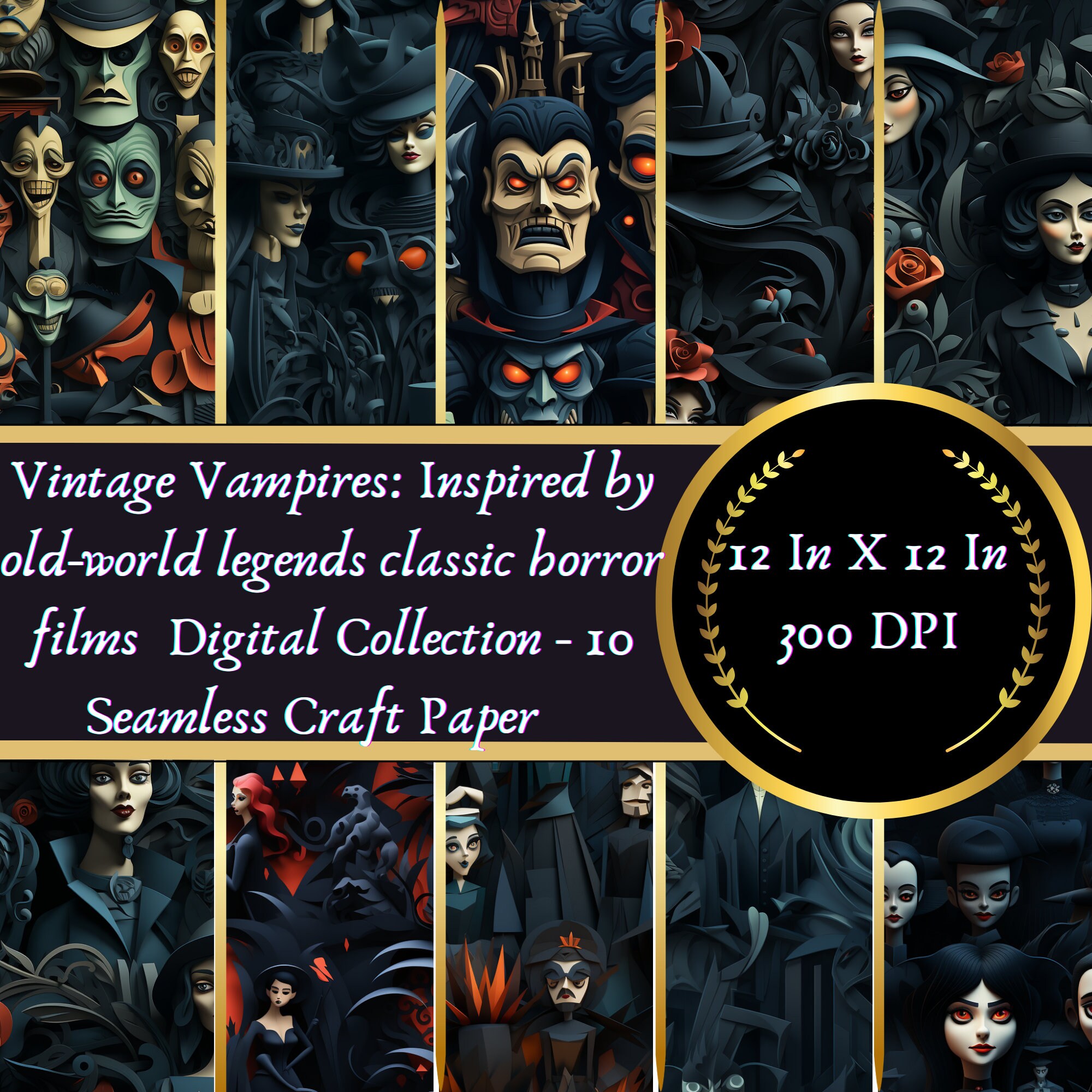 Vintage Vampires 3D Craft Paper - Seamless Patterns | Classic Horror ...