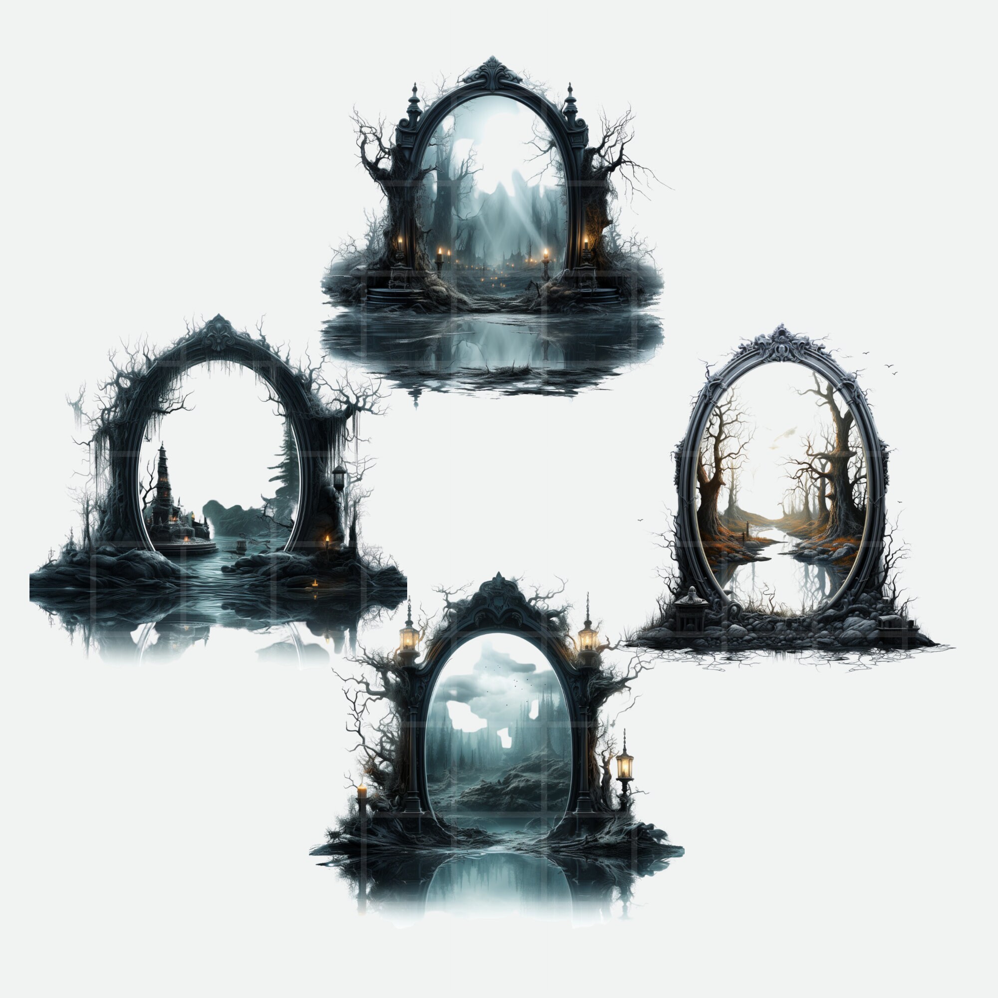 Mystical Reflections: 3D Realistic Creepy Magic Mirrors Clipart Unlock ...