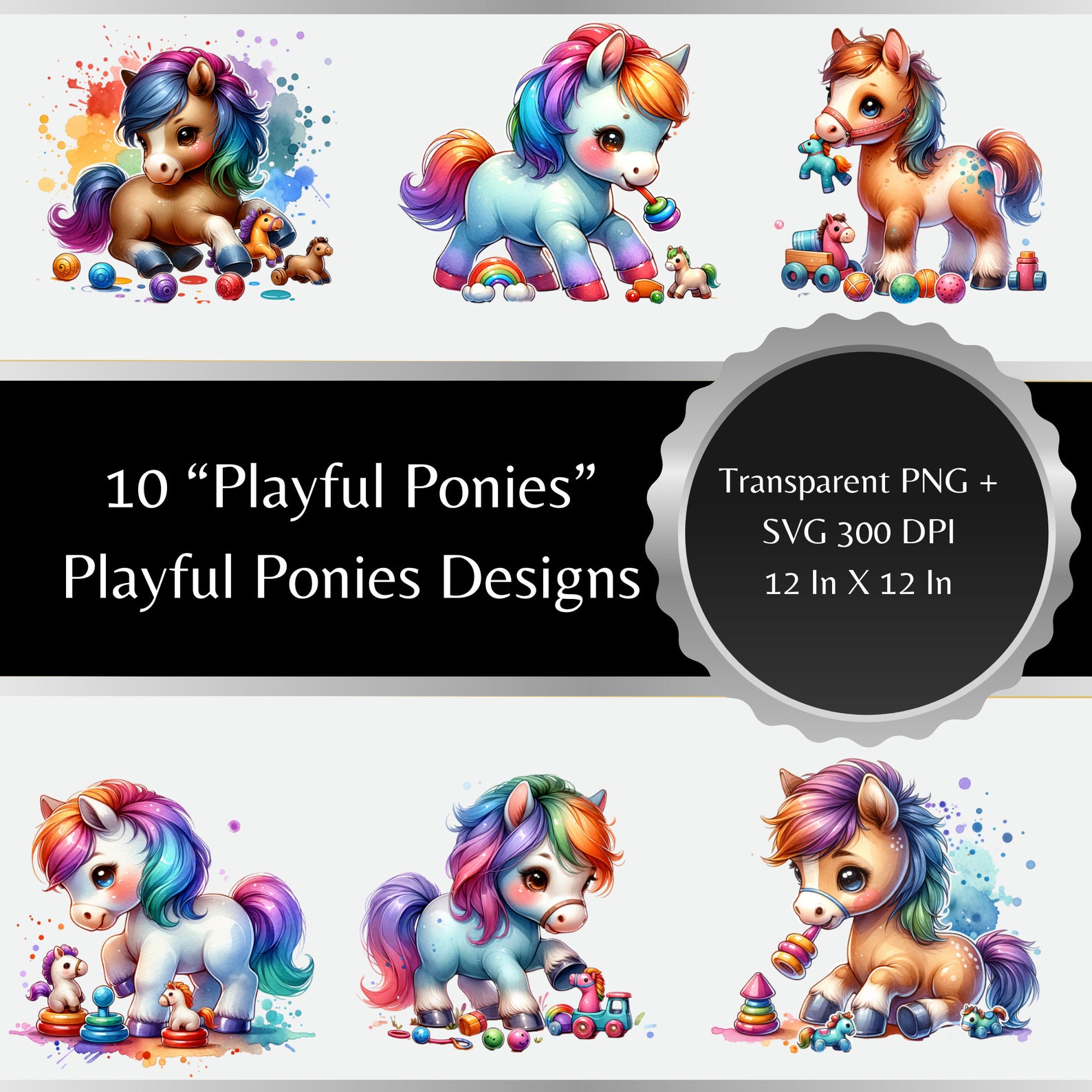 Magical Playful Ponies Clipart Whimsical Equine Fun for All - Etsy